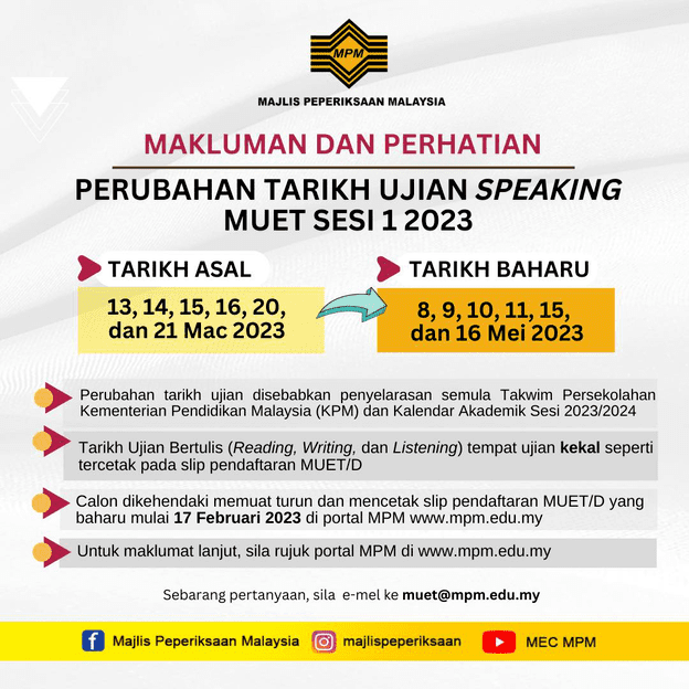 Pendaftaran MUET Sesi 1 Mac 2024 Online (Borang)