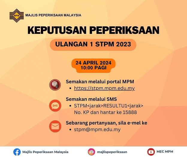 Semakan Keputusan STPM Ulangan 2023 U 1 & U2 Online