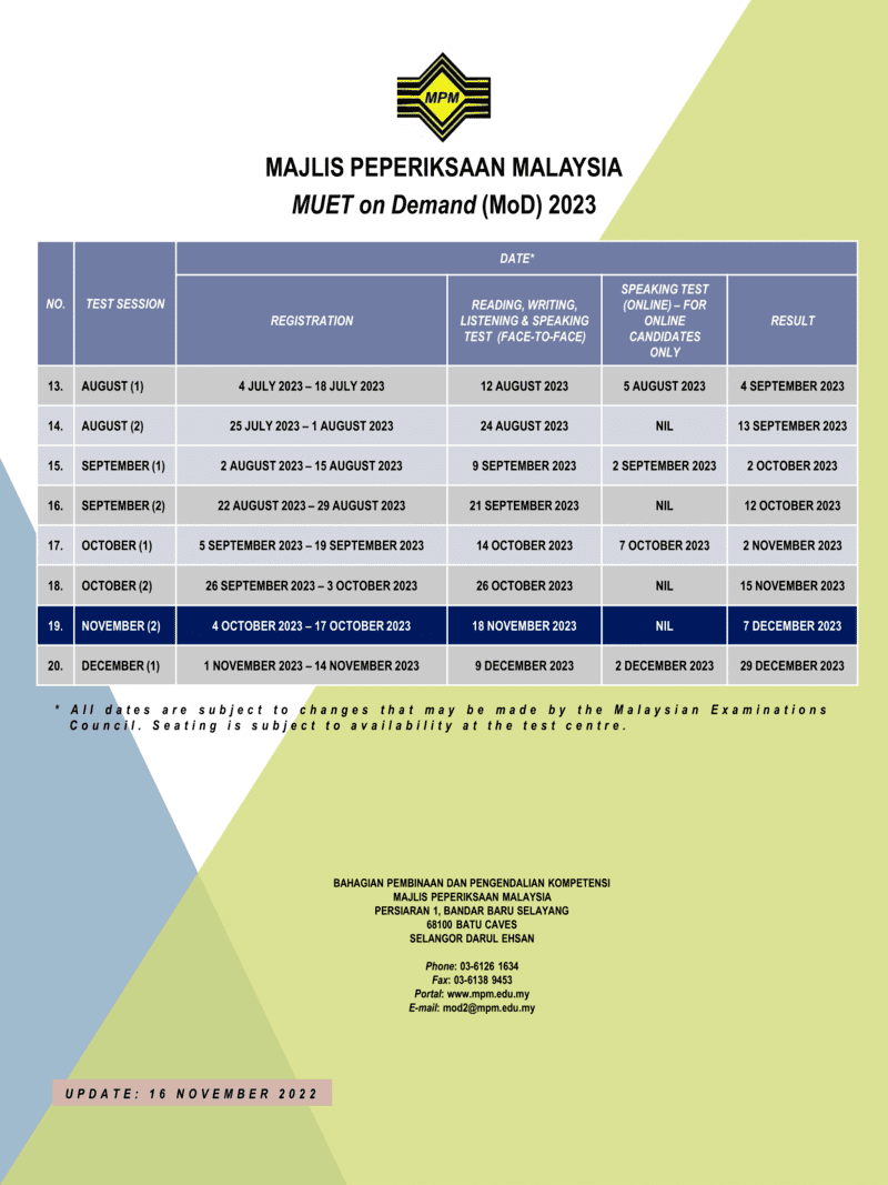 Pendaftaran MUET on Demand (MoD) 2022 Online