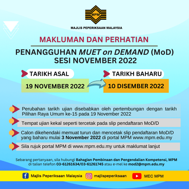 Pendaftaran MUET on Demand (MoD) 2022 Online