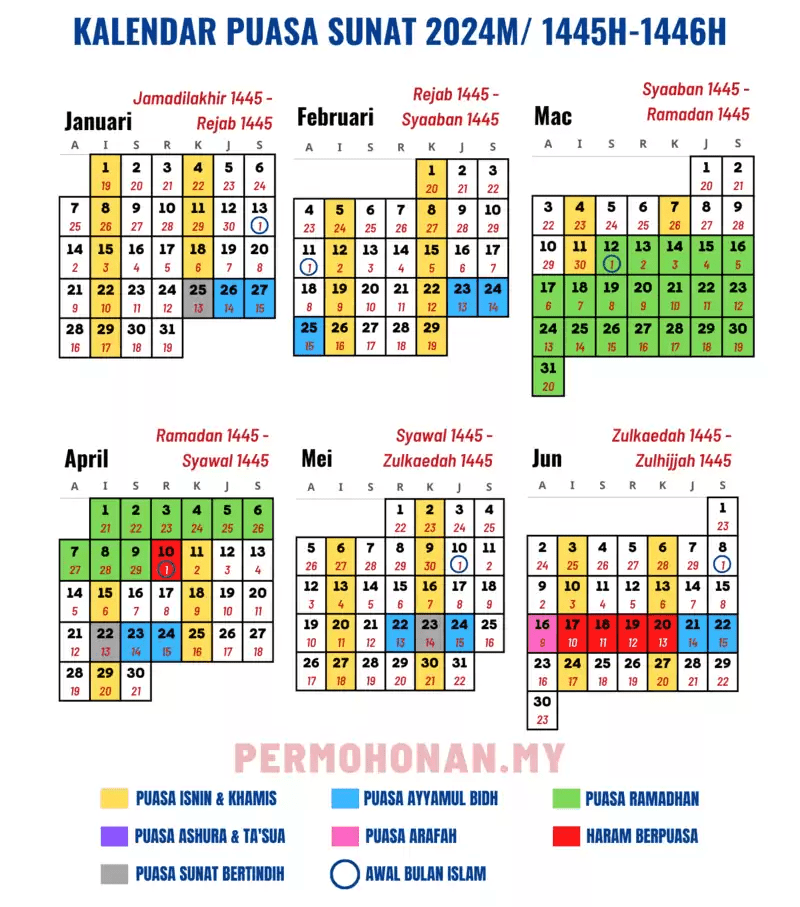 Kalendar Islam 2024 / 1445H-1446H & Tarikh Puasa Sunat - Info UPU